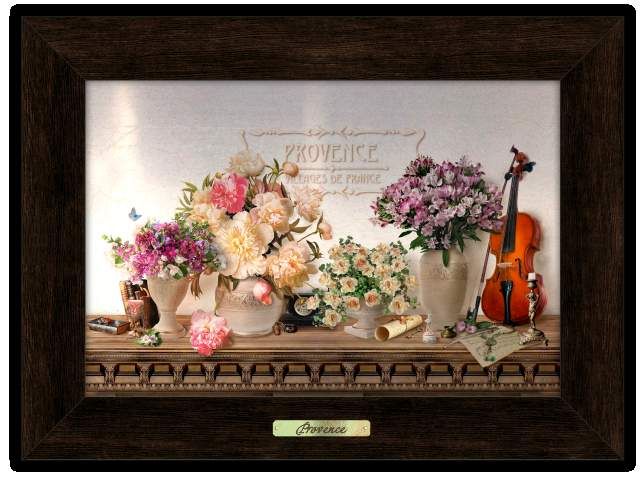 Декоративна картина з металу та натурального дерева Букет піон скрипка пркм0506к15х22 Тур