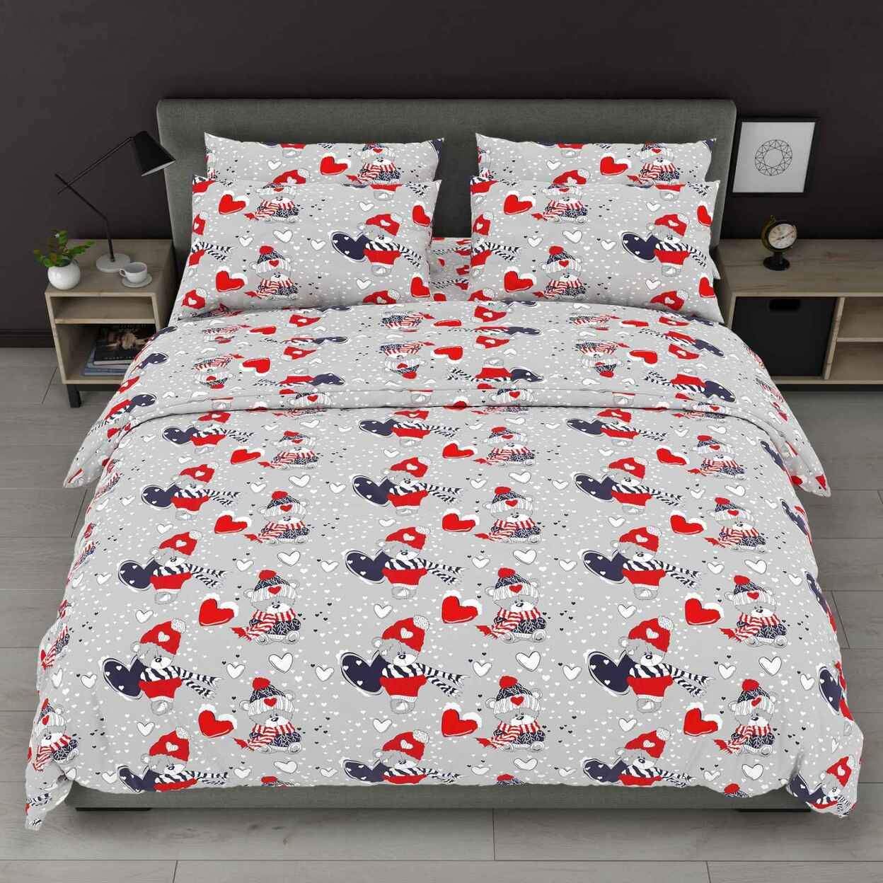 Постільна білизна новорічна двоспальна сіра з ведмедиками Бязь Голд ...