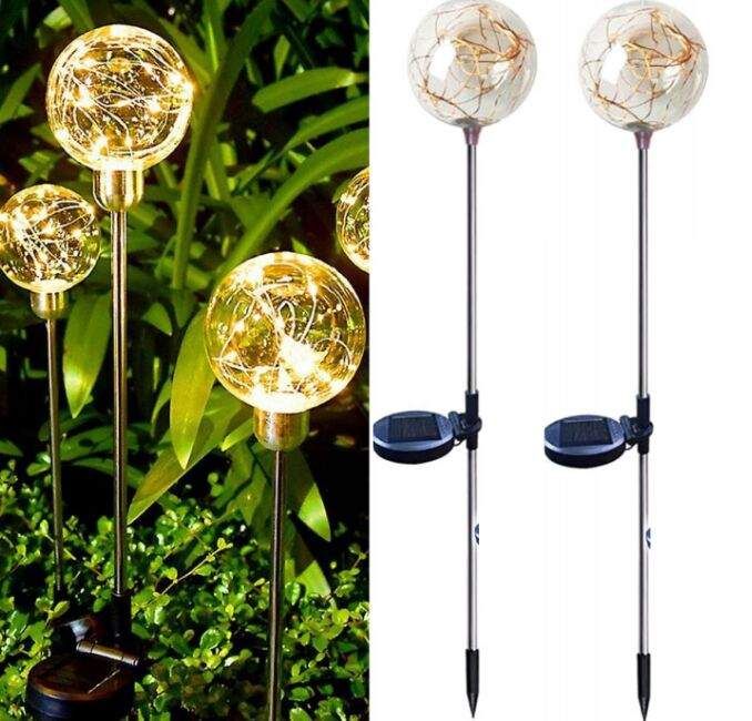 Садовые фонари на солнечных батареях врезные 20led шаров 2шт для террас