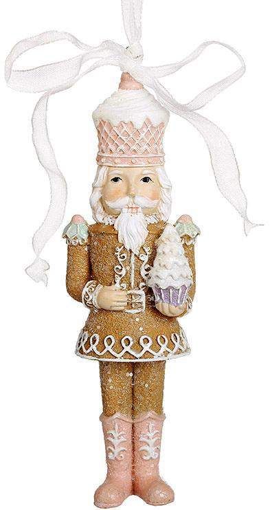 Набір 12 декоративних підвісок Пряниковий Лускунчик 12 см із глітером імбирним із рожевим BonaDi ...