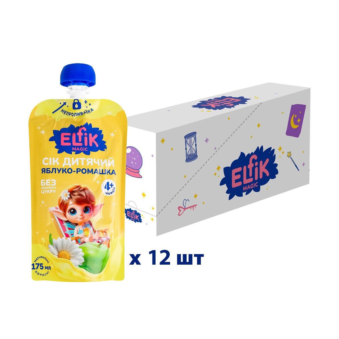 Сок детский Elfik Magic Яблоко-ромашка, без добавленого сахара, от 4 месяцев, 12*175 мл - купить ...