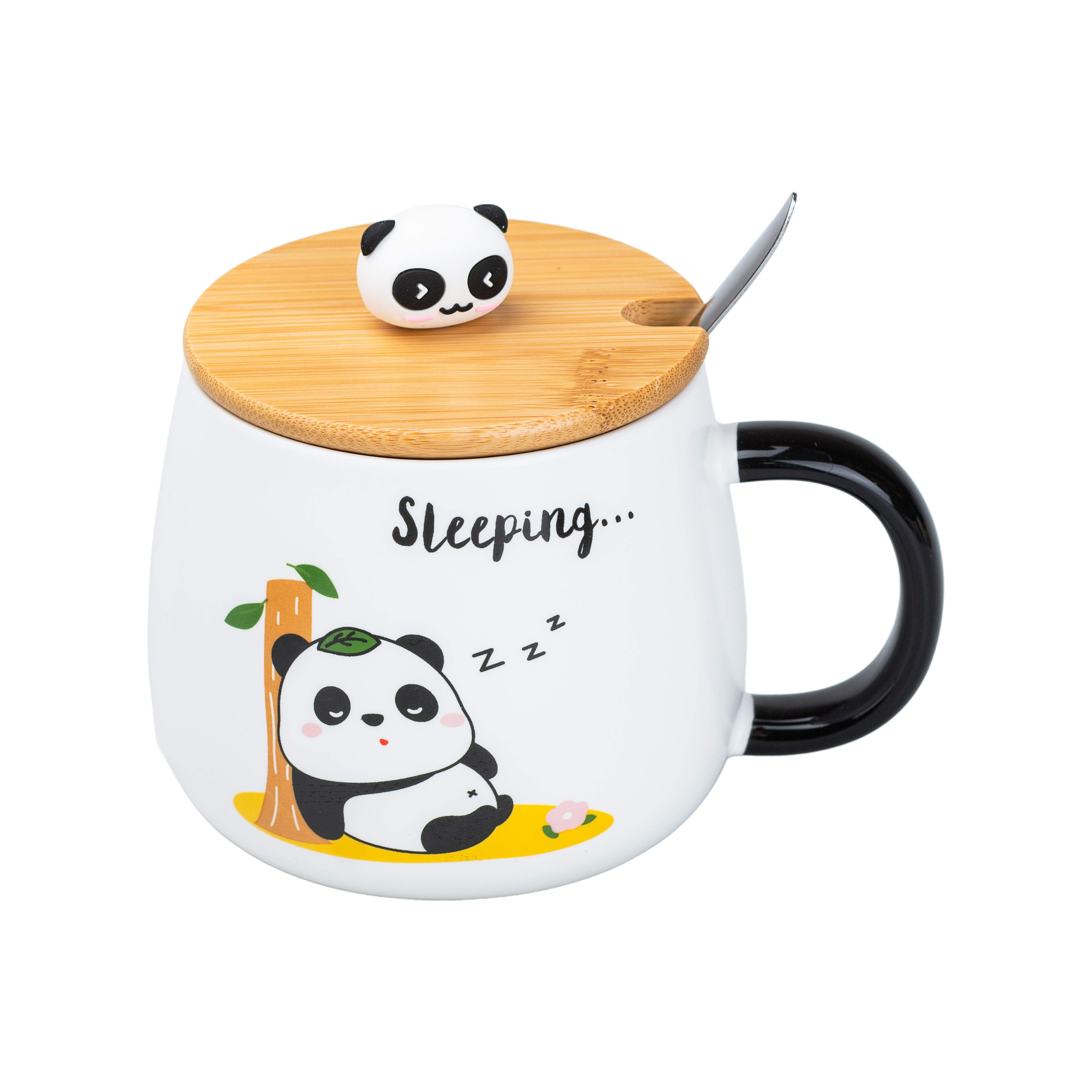 Чашка керамічна Panda 450 мл з кришкою та ложкою, sleeping Happy Life ...