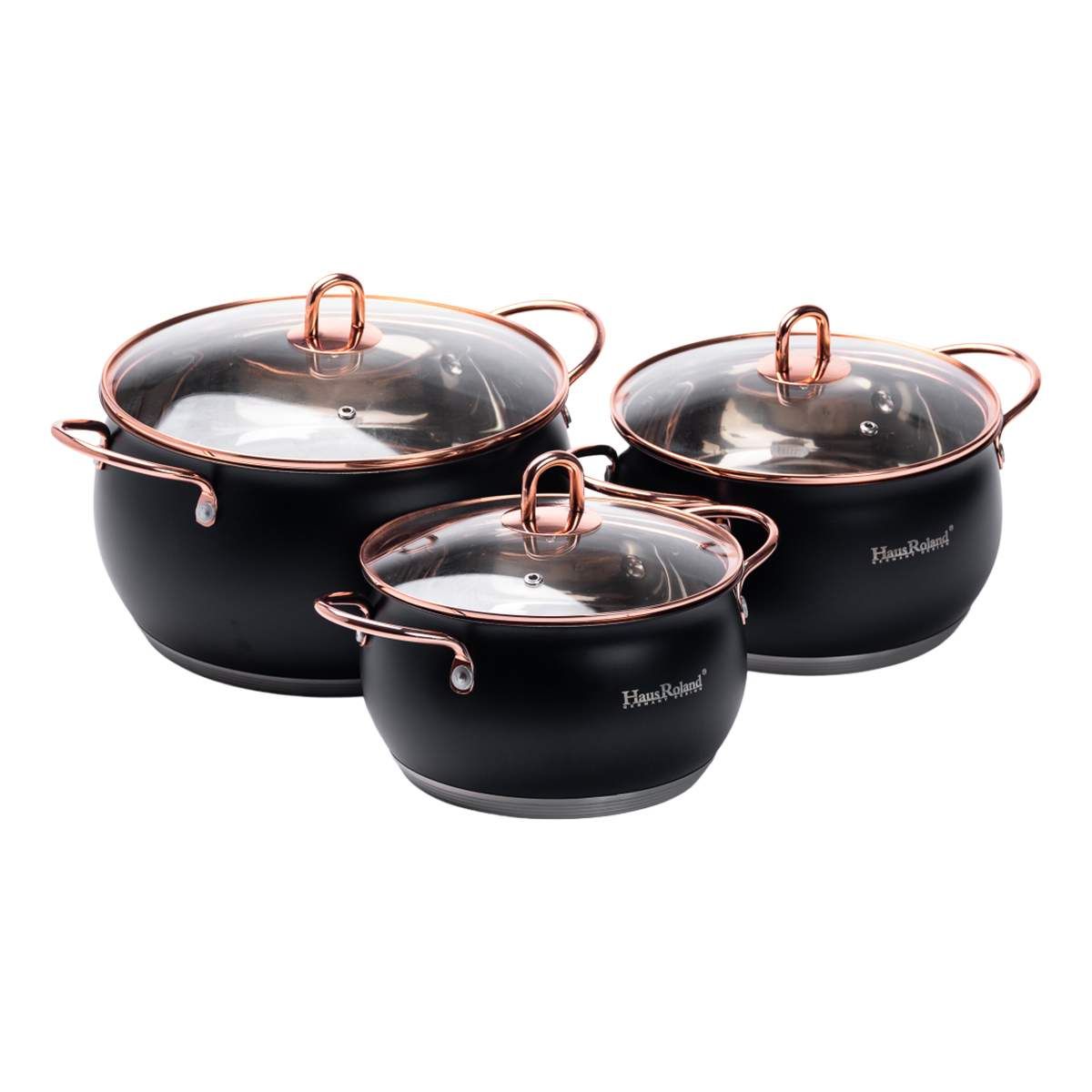 Набор кастрюль Haus Roland из нержавеющей стали 6,1/2,6/3,6 л, черный ...
