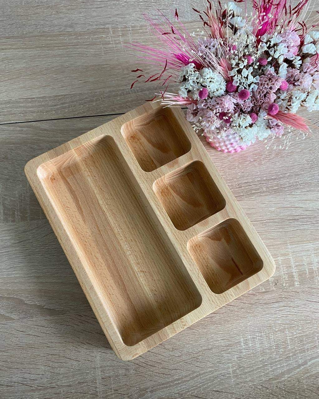Деревянная тарелка Менажница деревянная 20x25 см на 4 відділи 1055722 — купить на Eva Ua