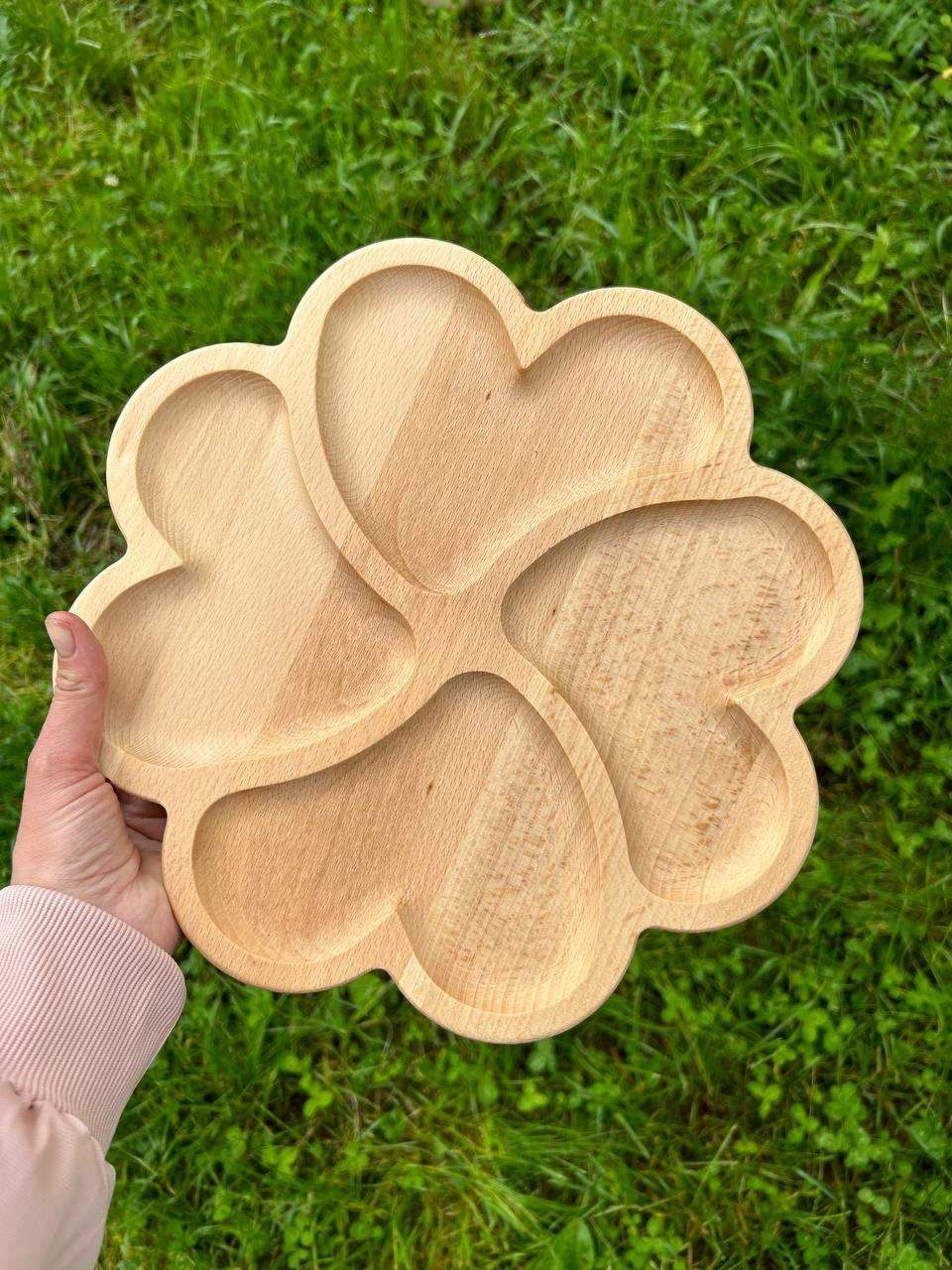 Менажниця деревяна секційна тарілка овальна Бук на 4 секції 30 см 1055735 — купити на Eva Ua