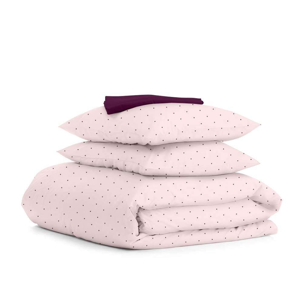 Двоспальна постіль з простирадлом на гумці MINI DOTS CS21 COSAS рожевий 180х220 см (1059071 ...