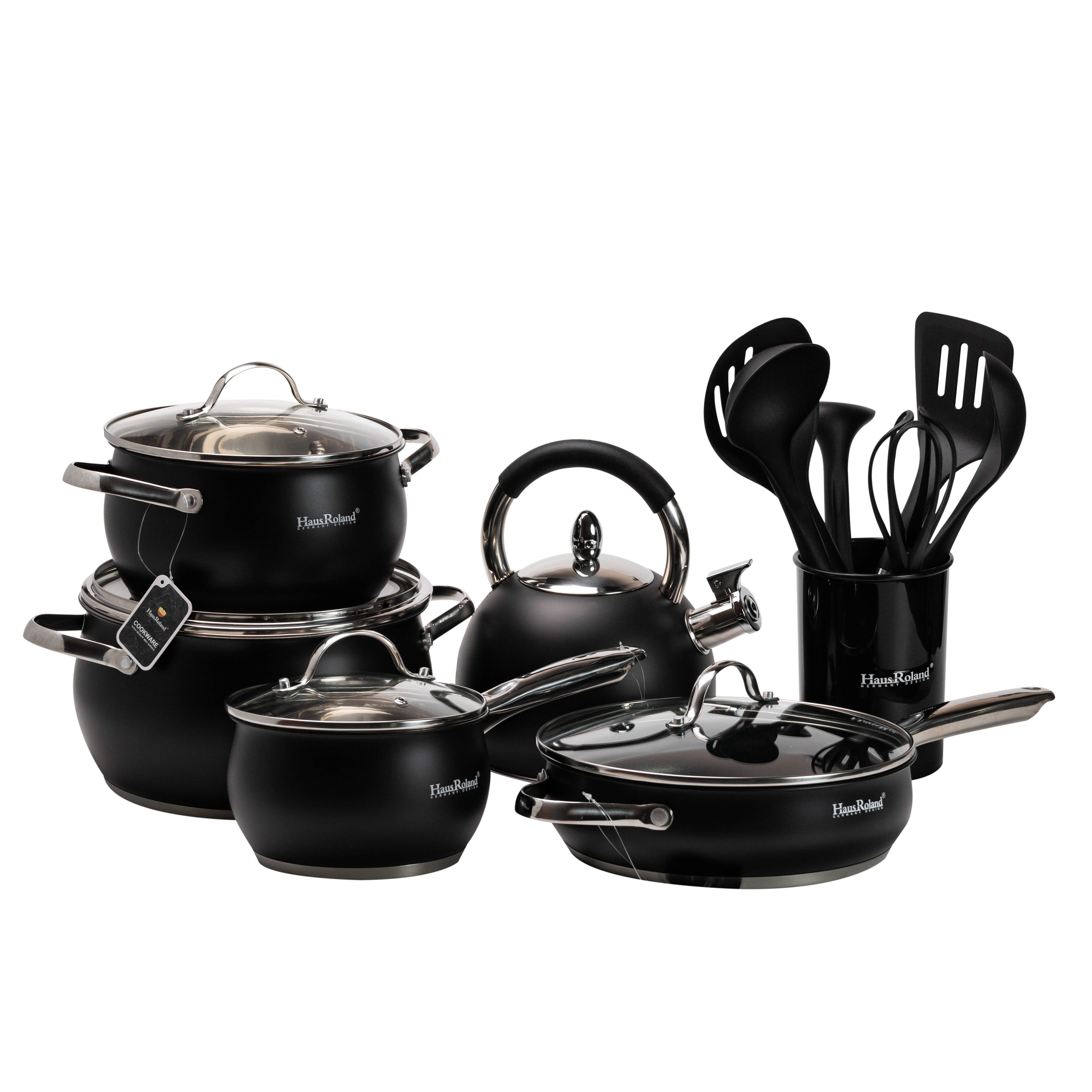 Набір посуду Haus Roland з антипригарним покриттям 12 предметів, чорний ...