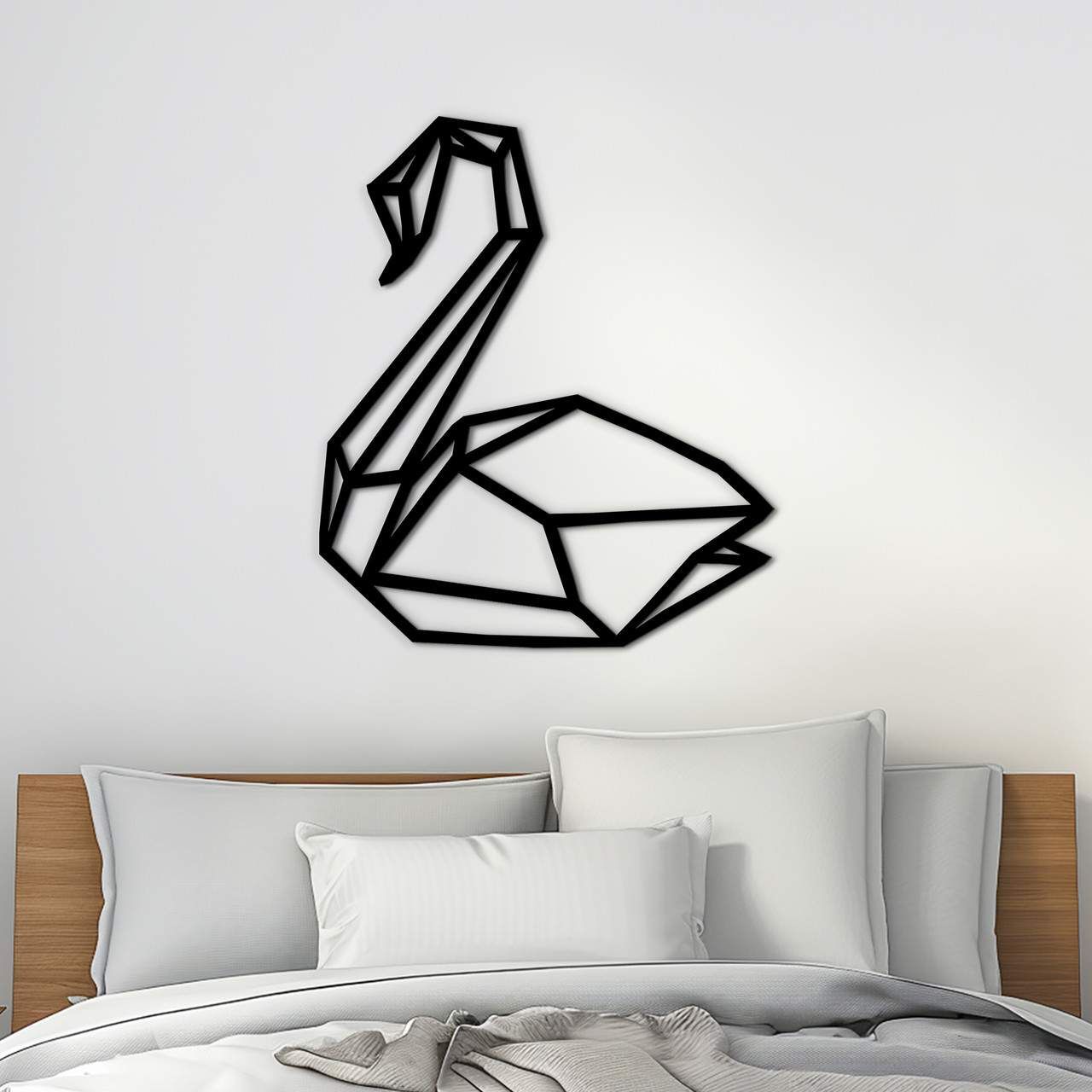 Сучасна картина на стіну в спальню Woodyard декоративне панно з дерева Лебідь Геометрія