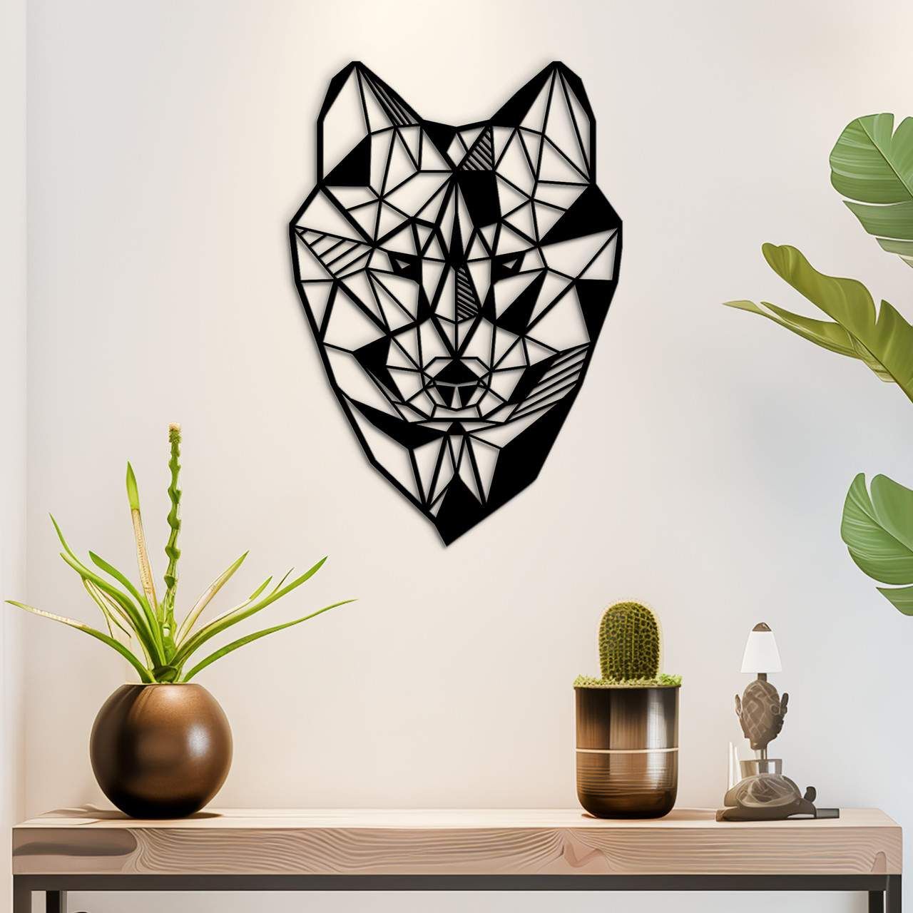 Настінний Декор в кімнату Woodyard інтерєрна картина з дерева Вовк геометричний стиль