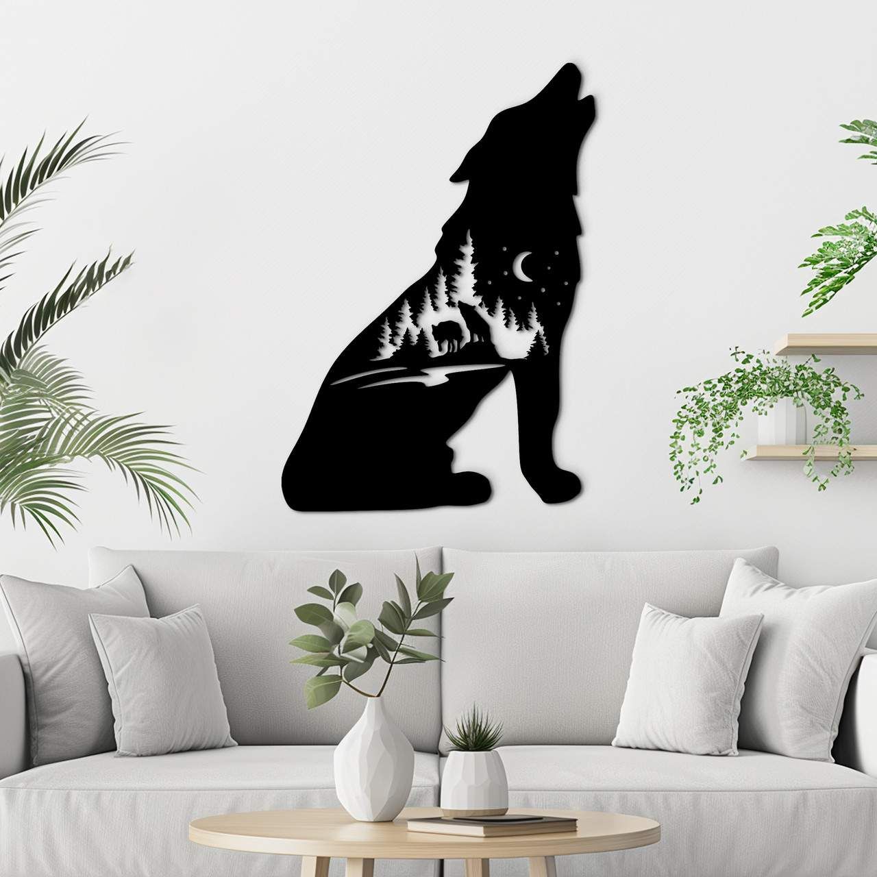 Декоративне панно з дерева Woodyard Настінний декор для кімнати Вовк і чарівний ліс картина лофт