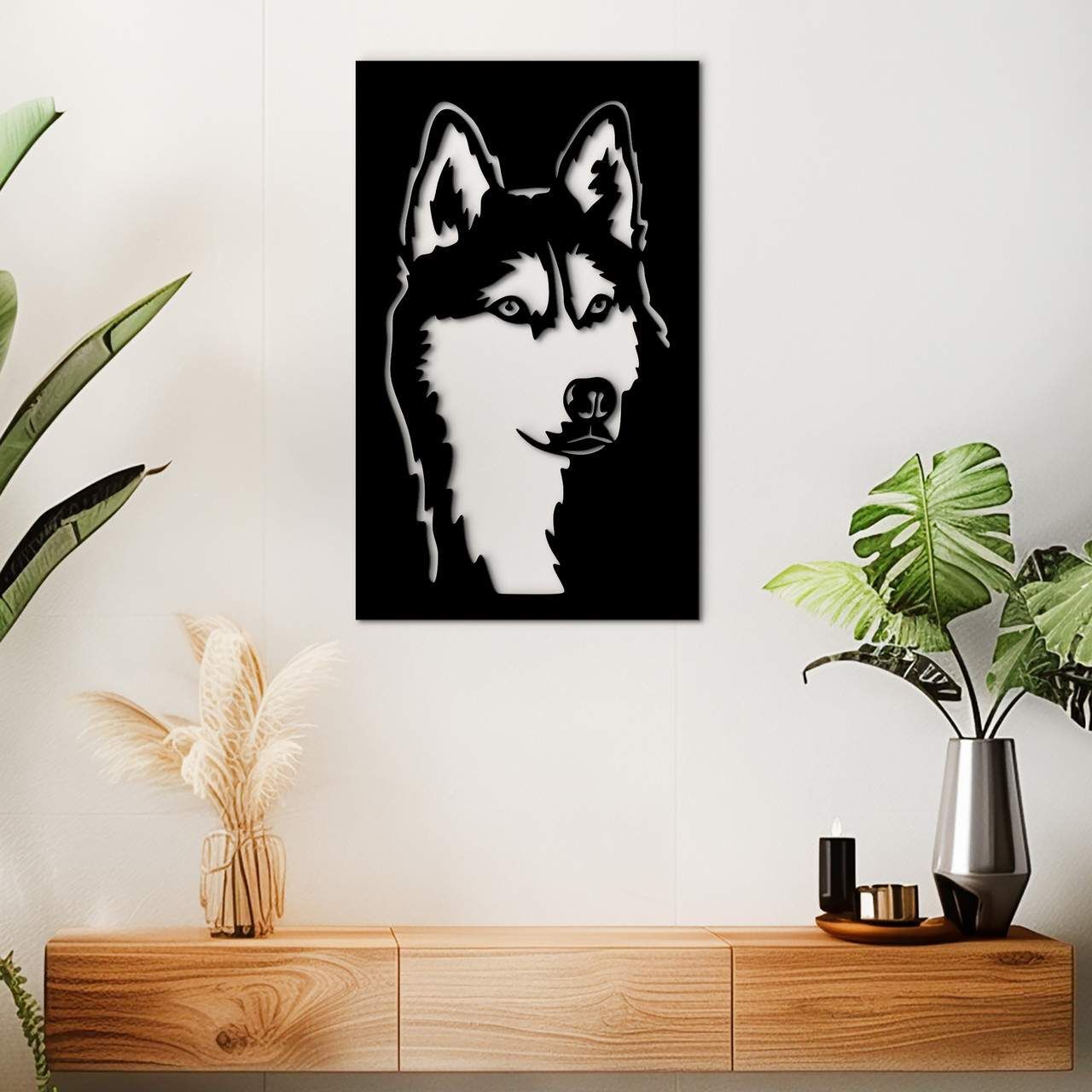 Інтерєрна картина з дерева Woodyard декоративне панно на стіну Вовк чи хаскі стильний лофт