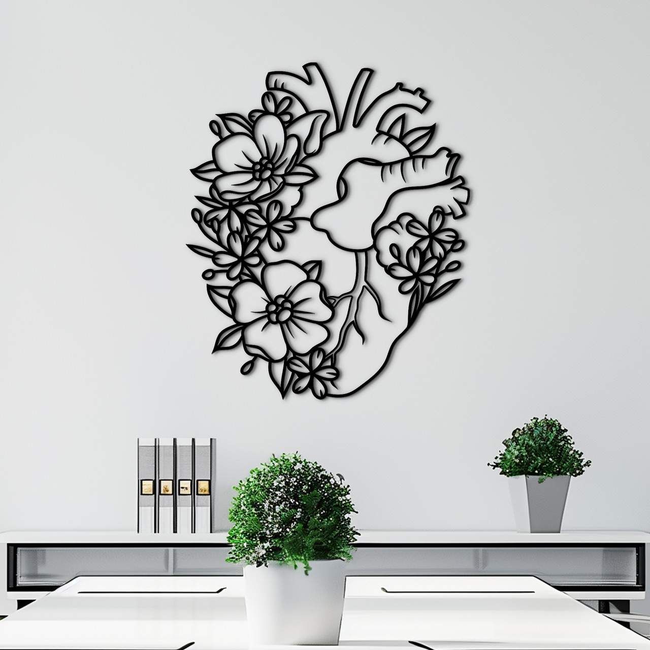 Декоративне панно з дерева Woodyard деревяна картина на стіну Серце з квітковим візерунком