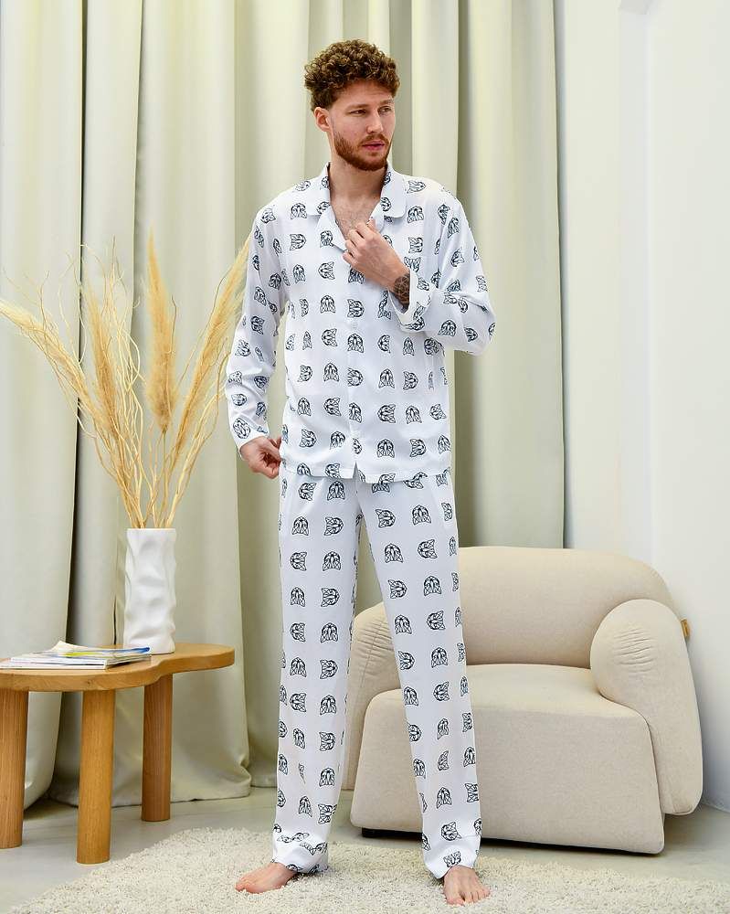 Піжама чоловіча на ґудзиках шовк 46 білий Жемчужина Стилей Aрт(5064 ...