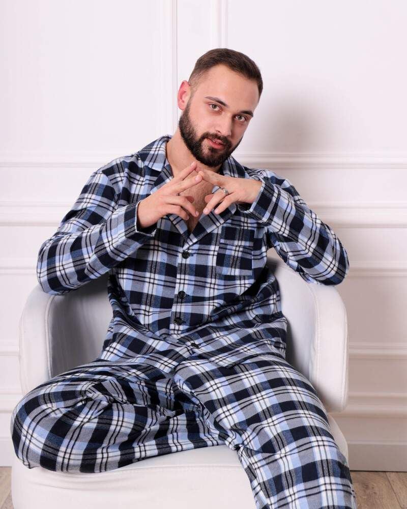 Піжама чоловіча на ґудзиках клітина байка 54 блакитний Жемчужина Стилей ...