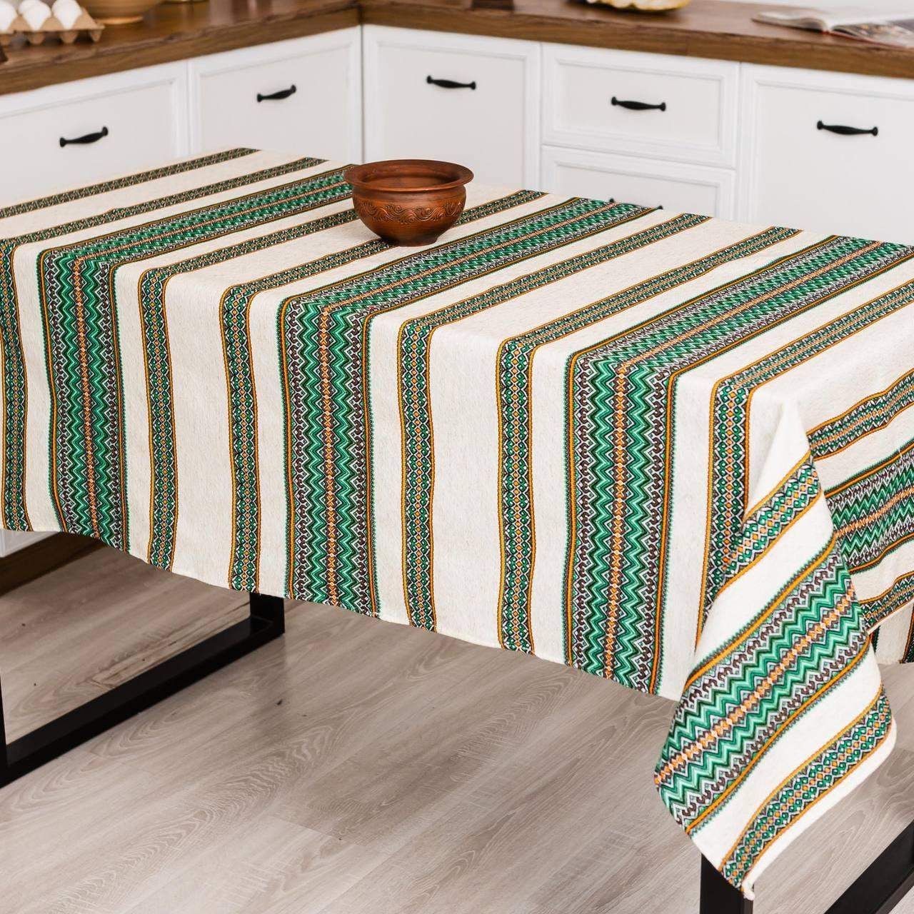 Натуральна лляна скатертина 150х180 Білий із зеленим (П4К-skatert-dom ...