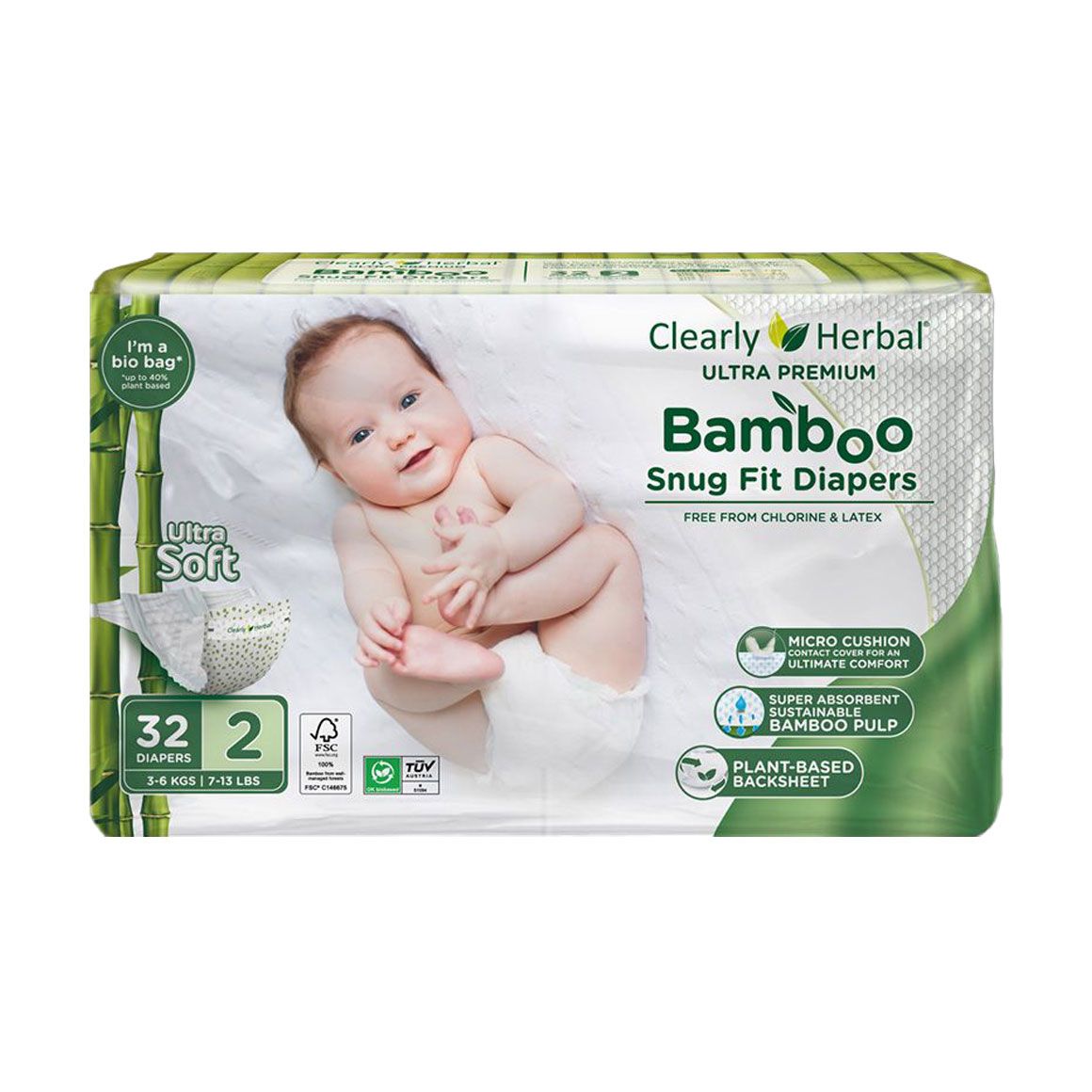Подгузники Clearly Herbal Bamboo размер 2 (3-6 кг), 32 шт - купить на EVA.UA