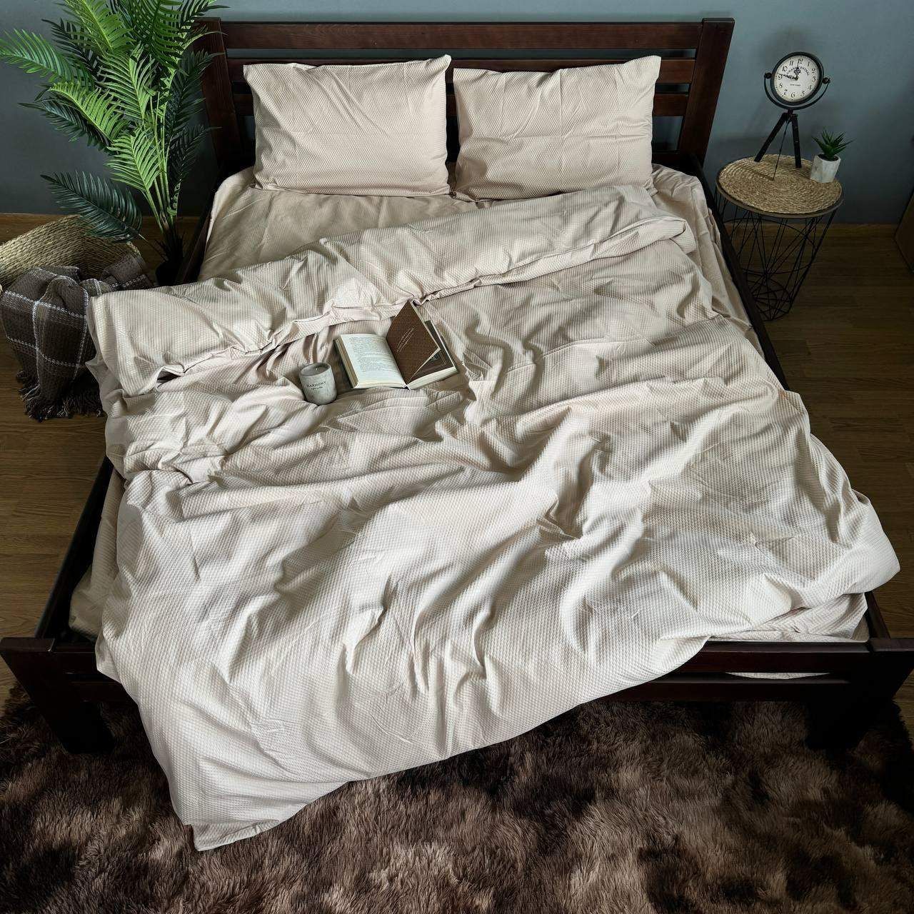 Постільна білизна з полісатину у стилі жатки бежевий євро 200 х 215 см наволочки 50х70 1138437