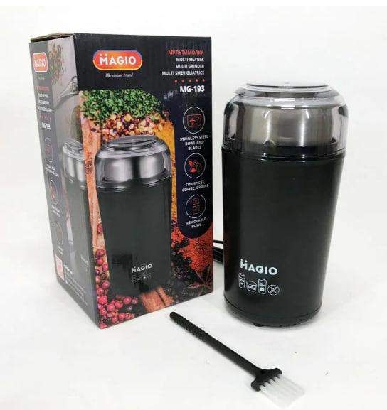 Електрична кавомолка Magio MG-193 мультимолка подрібнювач кавових зерен спецій чорна 200 Вт ...