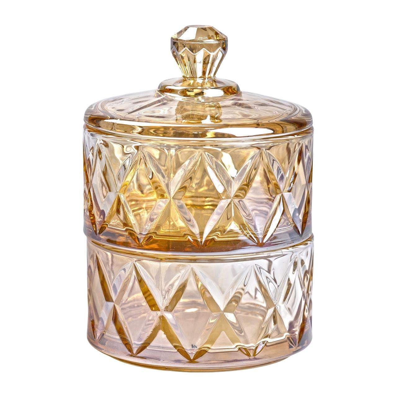 Цукерниця дворівнева з кришкою скляна під кришталь Yiwu коричневий 1151608 — купити на Eva Ua