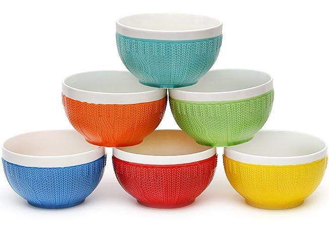 Набор 6 цветных мисок "Вязаный орнамент", фарфор 14,4х8,8х8,6см BonaDi (2000002643326) (1156223 ...