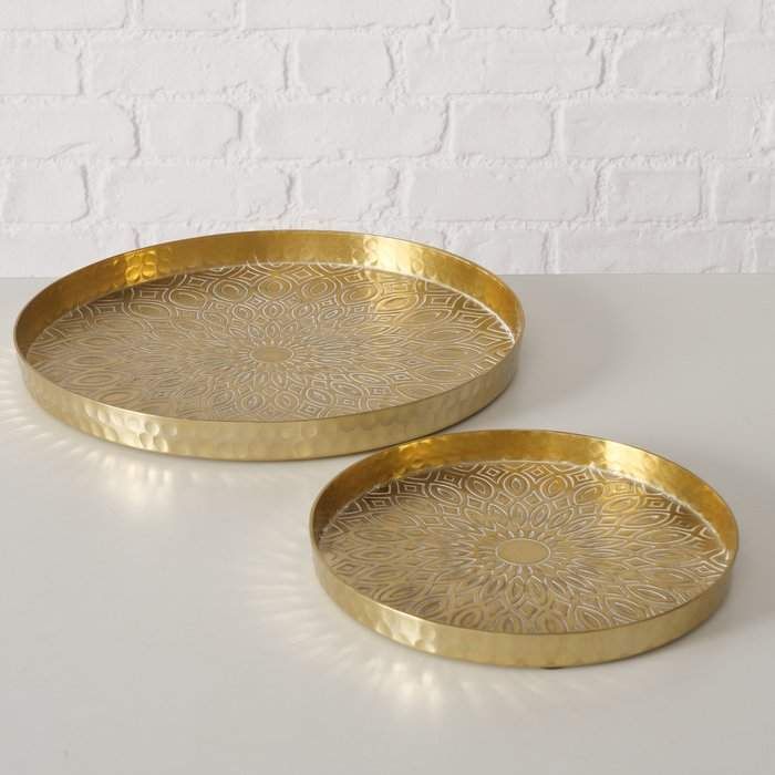 Піднос Валенса набір 2шт золотий алюміній D20 30см Гранд Презент