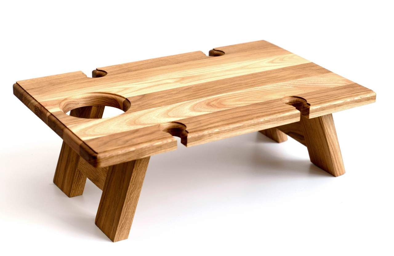 Винний столик дерев'яний на складаних ніжках 53х34 см з дуба та ясена ...