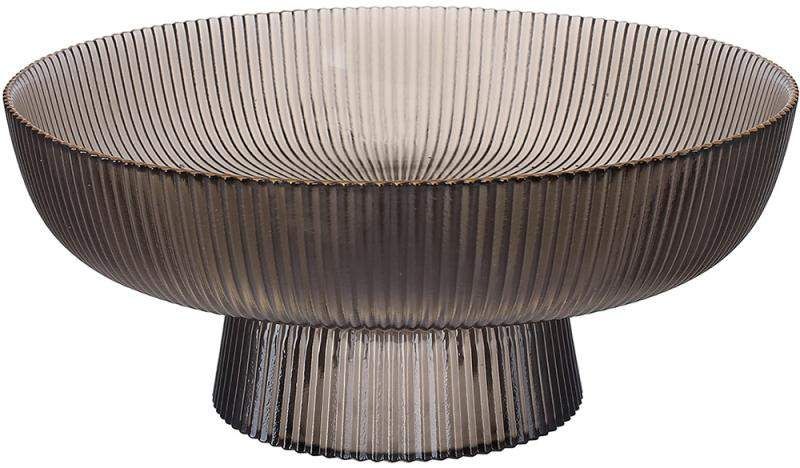 Фруктовница стеклянная Fleur Ø26х11.5см серый-дымчатый с золотой каймой ...