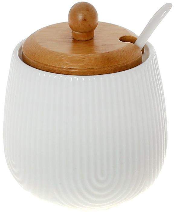 Сахарница фарфоровая Nouvelle Home Viola 350мл Ø9х11см с ложкой и деревянной крышкой Bona ...