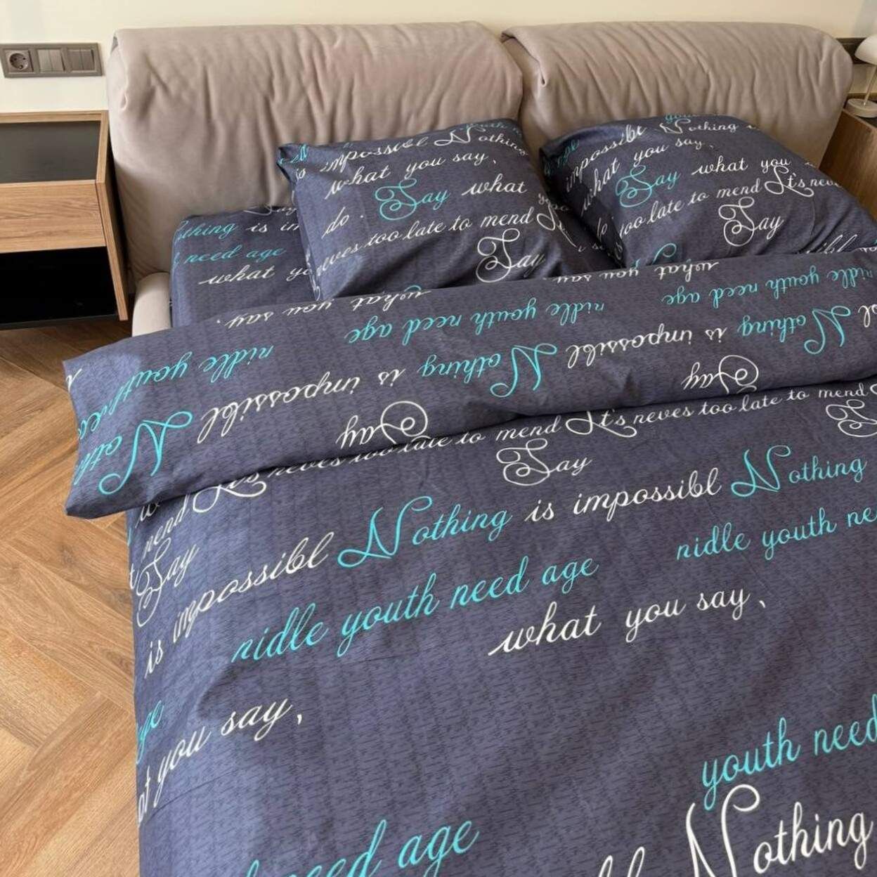 Постільна білизна темно-сіра Написи Бязь Поліестер Ananasko 852 ...