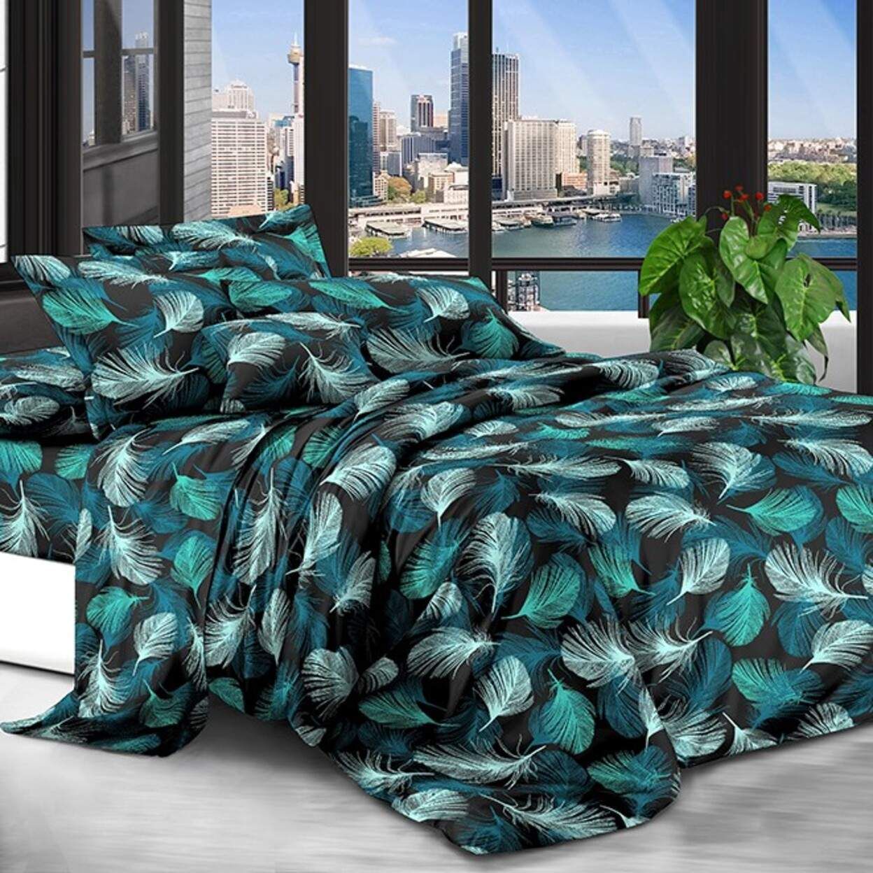 Постільна білизна двоспальна чорна Пір'я Бязь Поліестер Ananasko 850121 ...