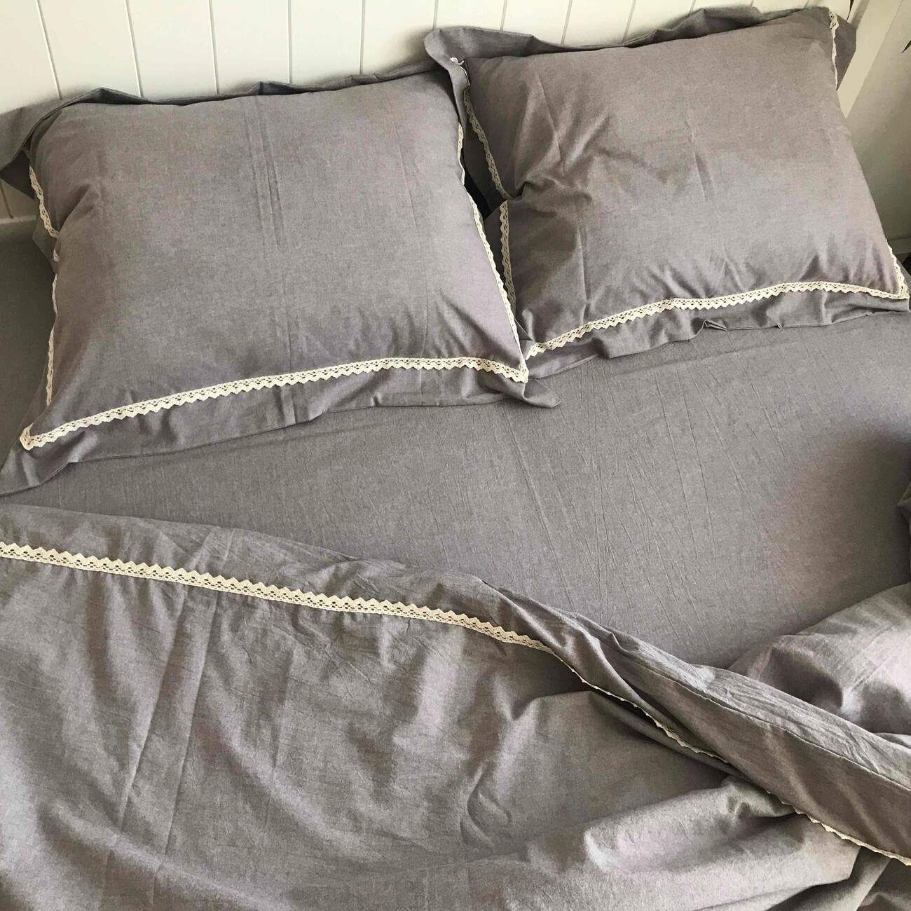 Постільна білизна двоспальна євро з мереживом сіра Варена бавовна ...