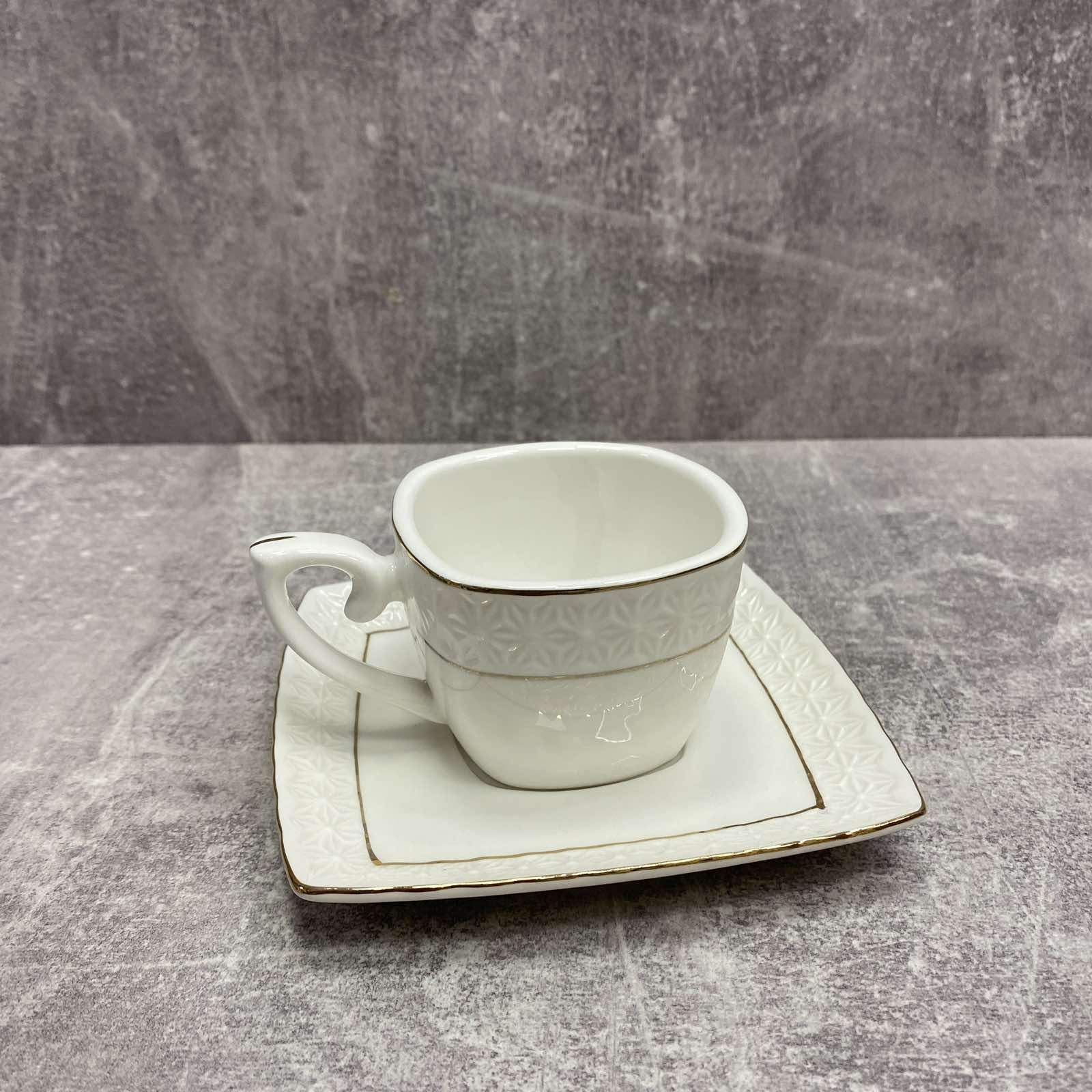 Чашка із блюдцем квадратна 90 мл фарфорова біла Снігова королева ...