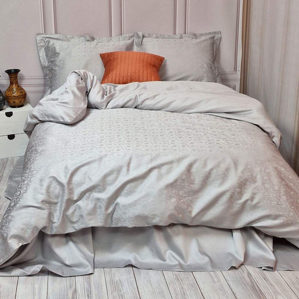 Комплект постільної білизни MERISET 15035011 Євро Сатин Жакард Сірий ...