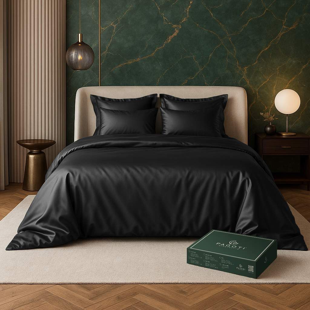 Комплект постільної білизни ліоцелл PAGOTI Aura чорний (полуторний/2 ...