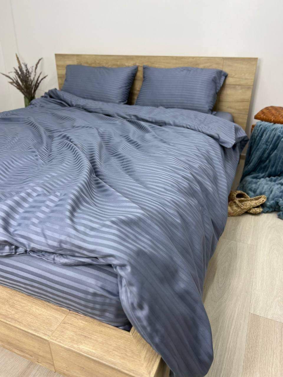 Простирадло на резинці 180х200х20 страйп-сатин Luxe джинс (1384545 ...