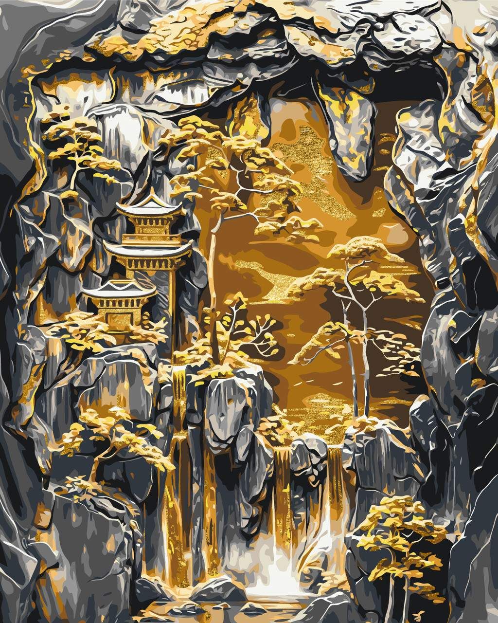 Картина за номерами Архітектура Азії з фарбами металік 40 50 см Орігамі