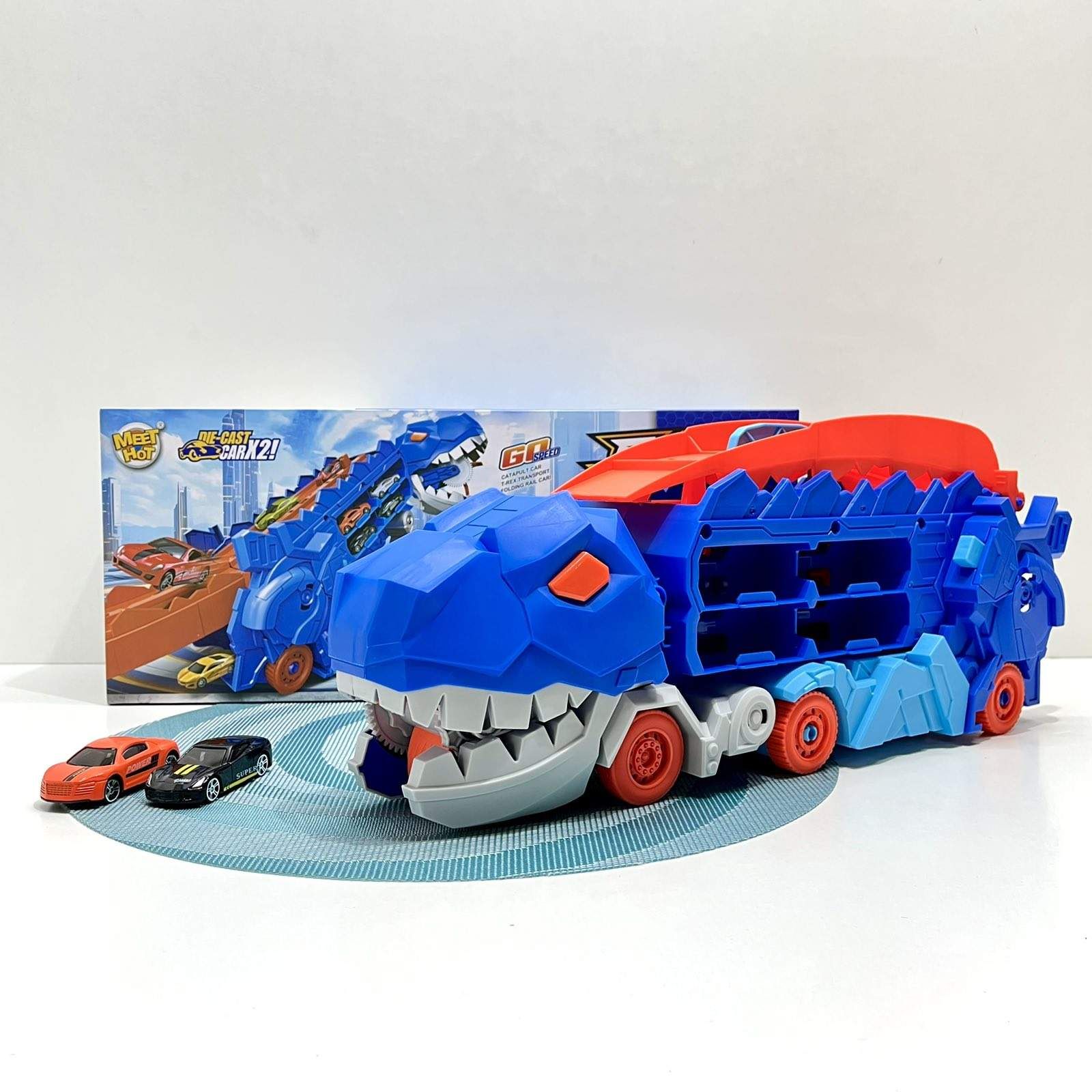 Трейлер в виде динозавра с набором машинок 2шт Синий (MH-177) (1547425) — купить на EVA.UA ...