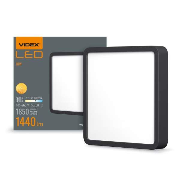 Светильник светодиодный накладной квадрат черный VIDEX 18W 5000K (VL ...