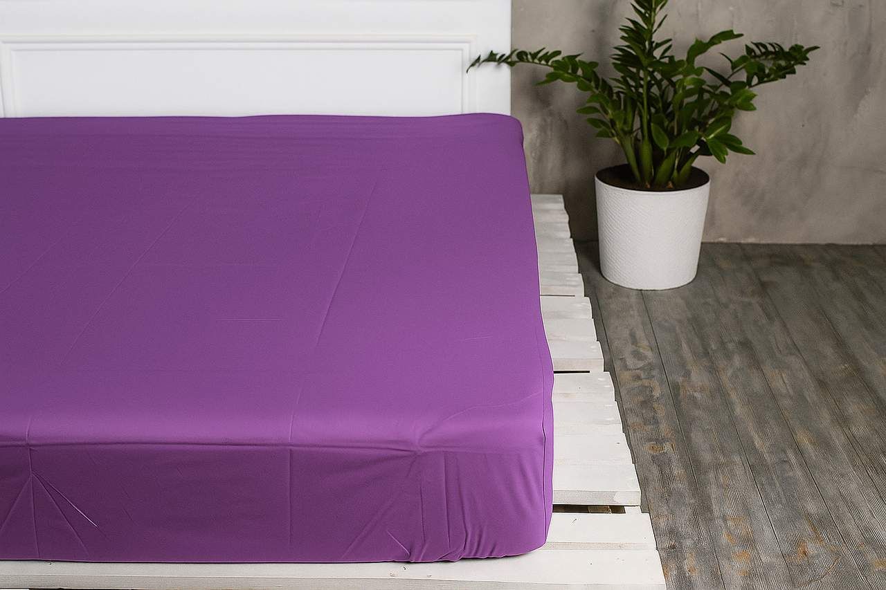 Простынь на резинке Ecotton 90х200 см однотонная фиолетовый Dark Plum ...