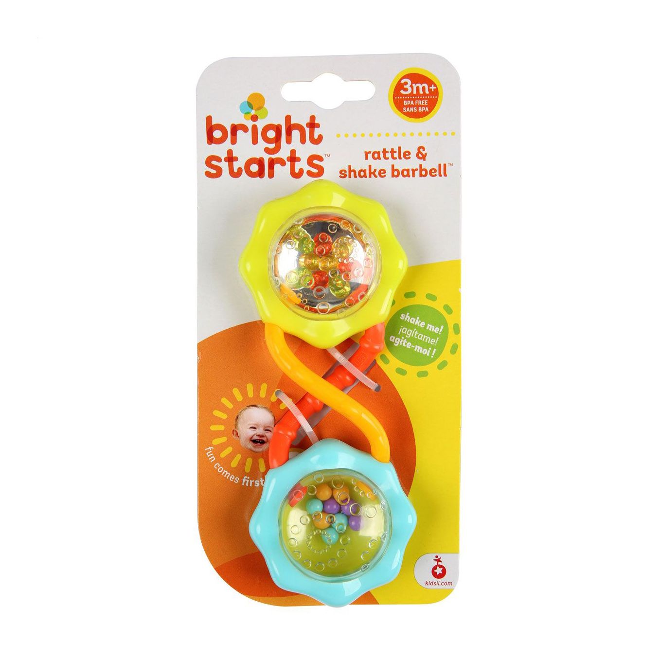 Игрушка-погремушка Bright Starts Rattle & Shake Barbell желто-голубая ...