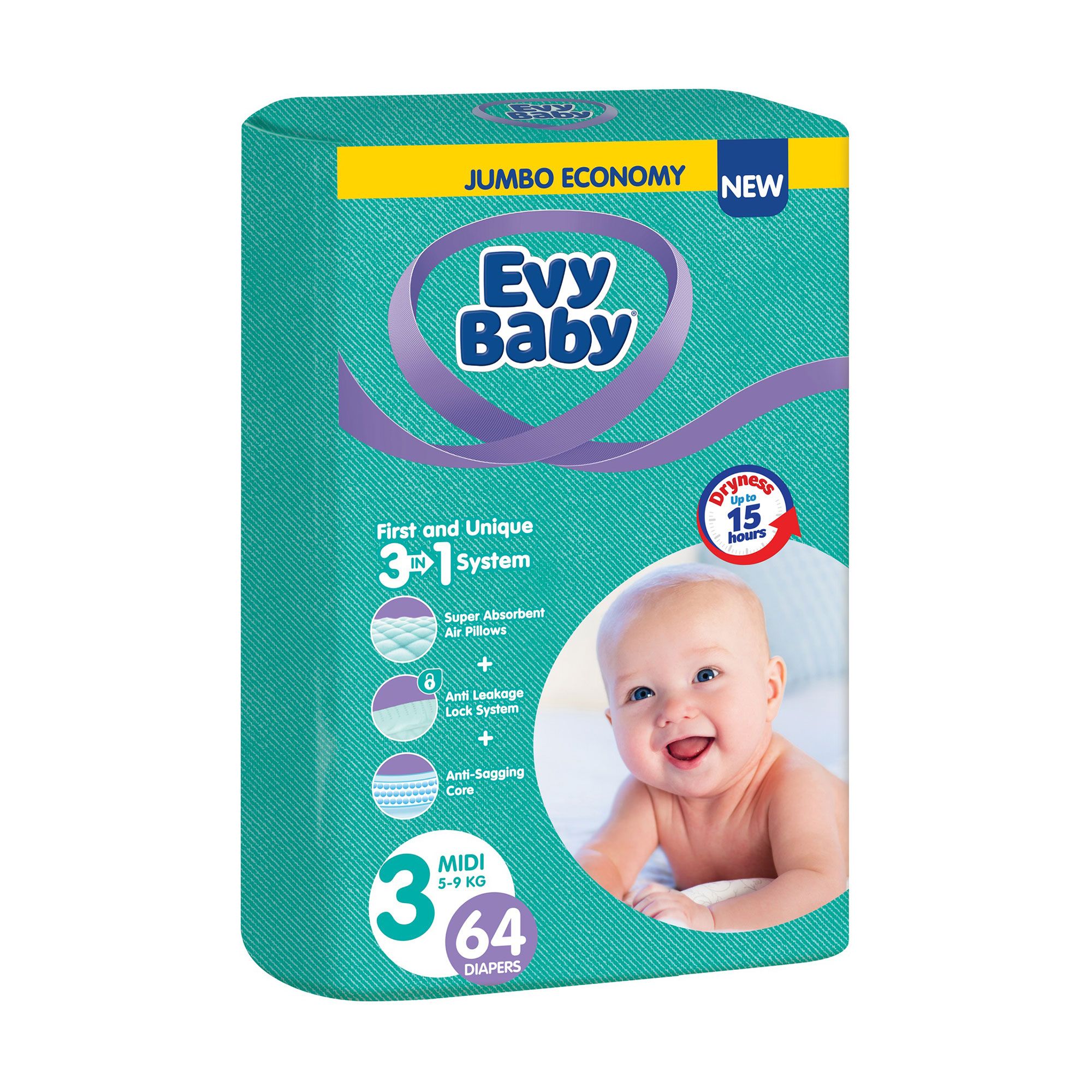 Подгузники Evy Baby Midi размер 3 (5-9 кг), 64 шт - купить на EVA.UA