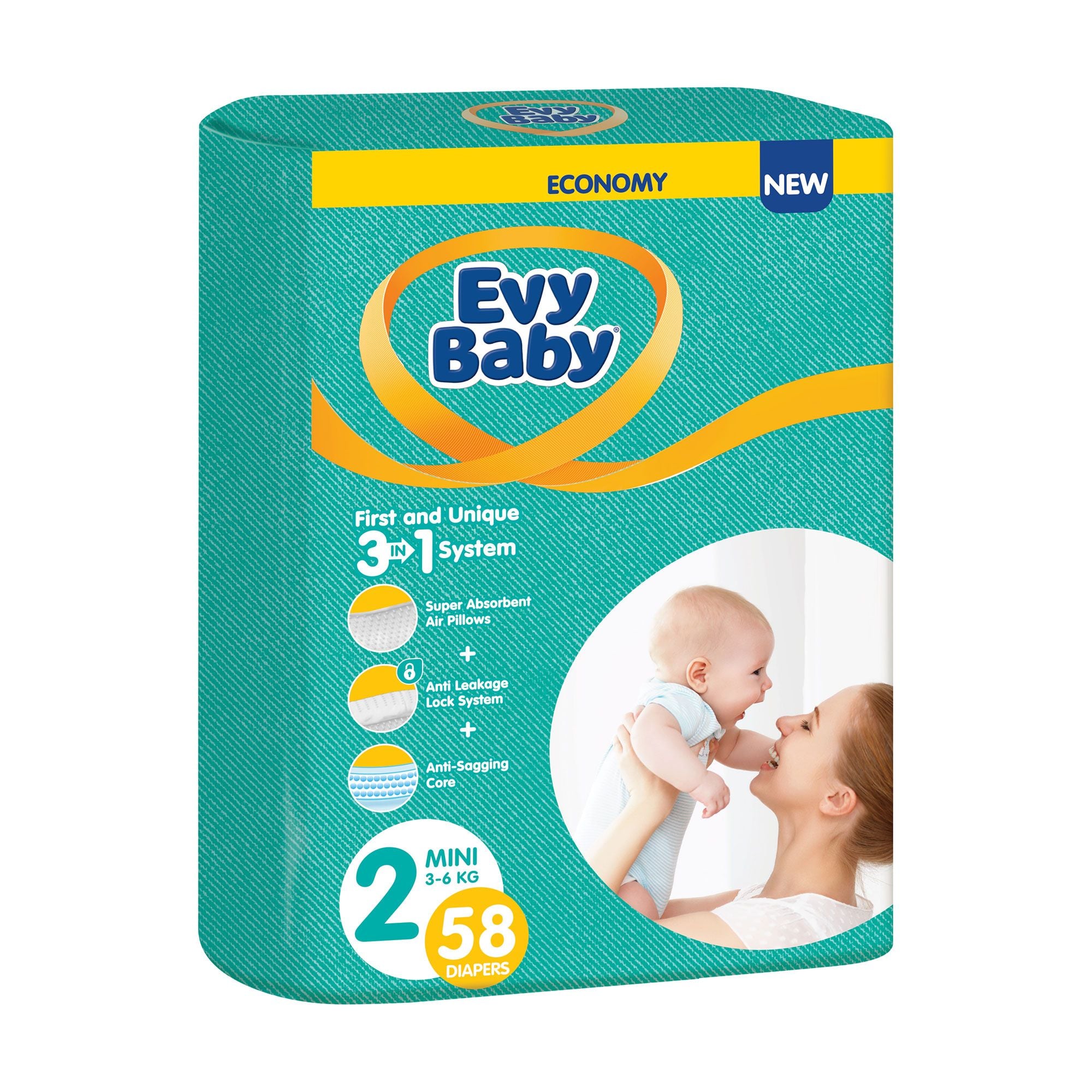 Подгузники Evy Baby Mini размер 2 (3-6 кг), 58 шт - купить на EVA.UA