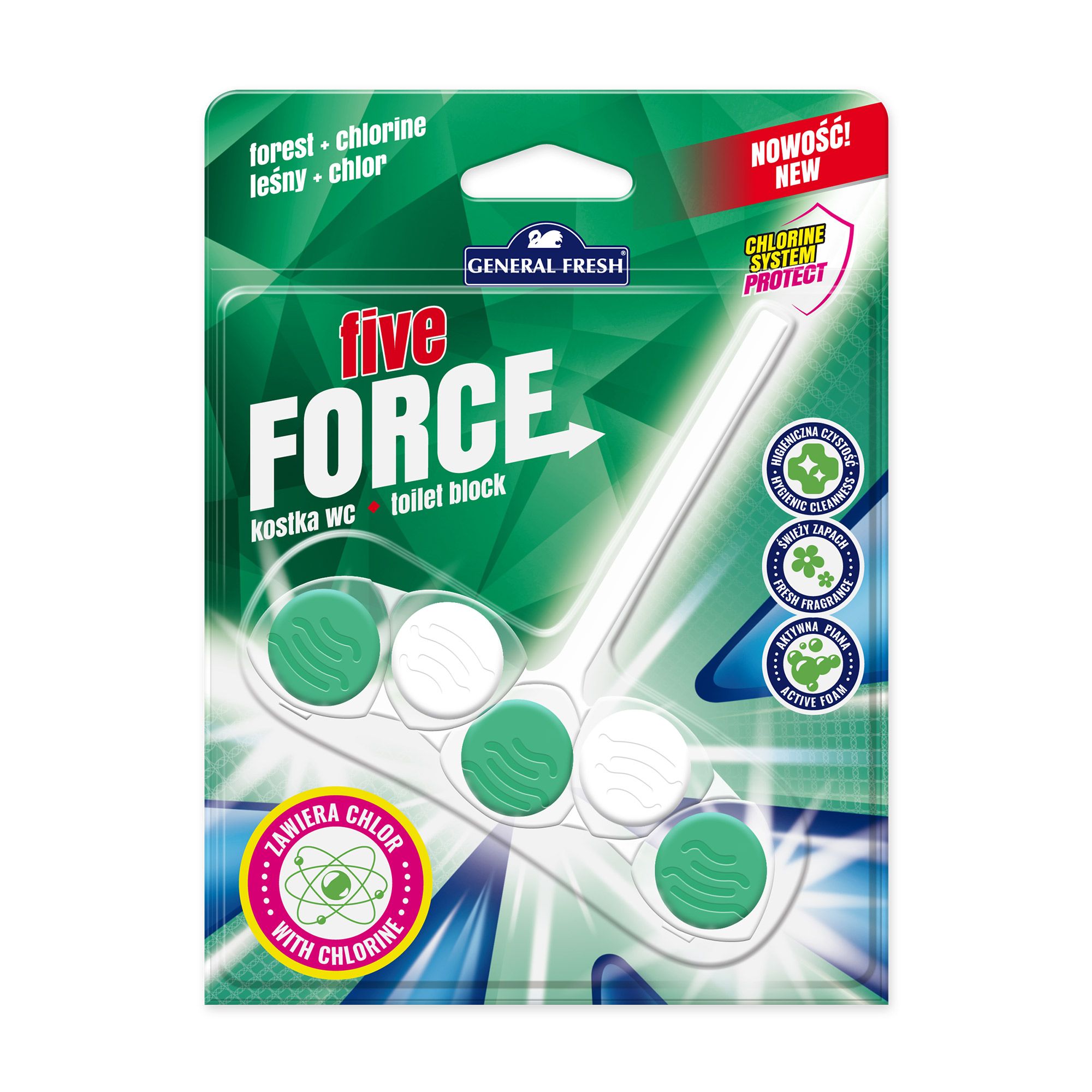 Блок для очищения унитаза General Fresh Five Force Лесной, с хлором, 50 ...