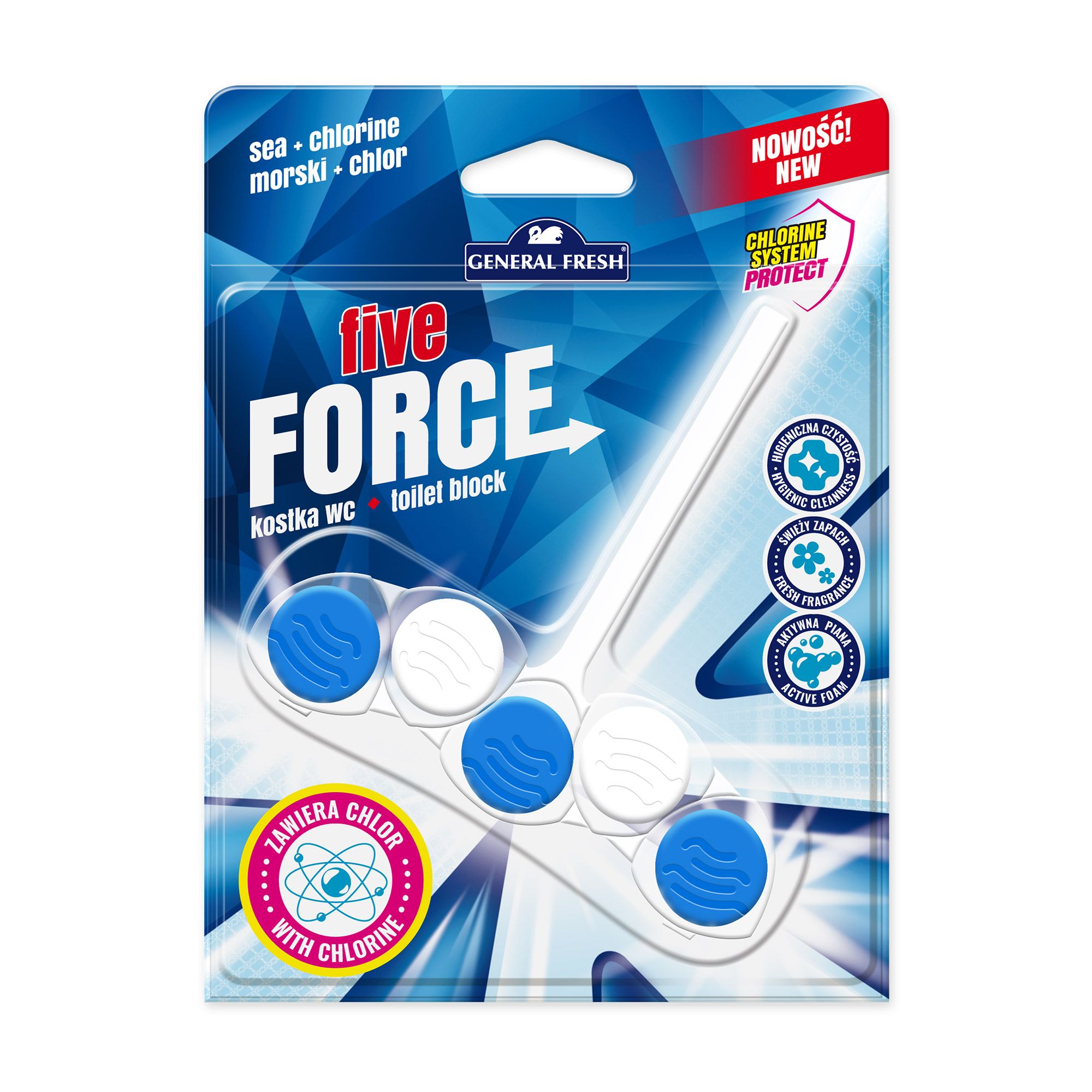 Блок для очищения унитаза General Fresh Five Force Морской, с хлором ...