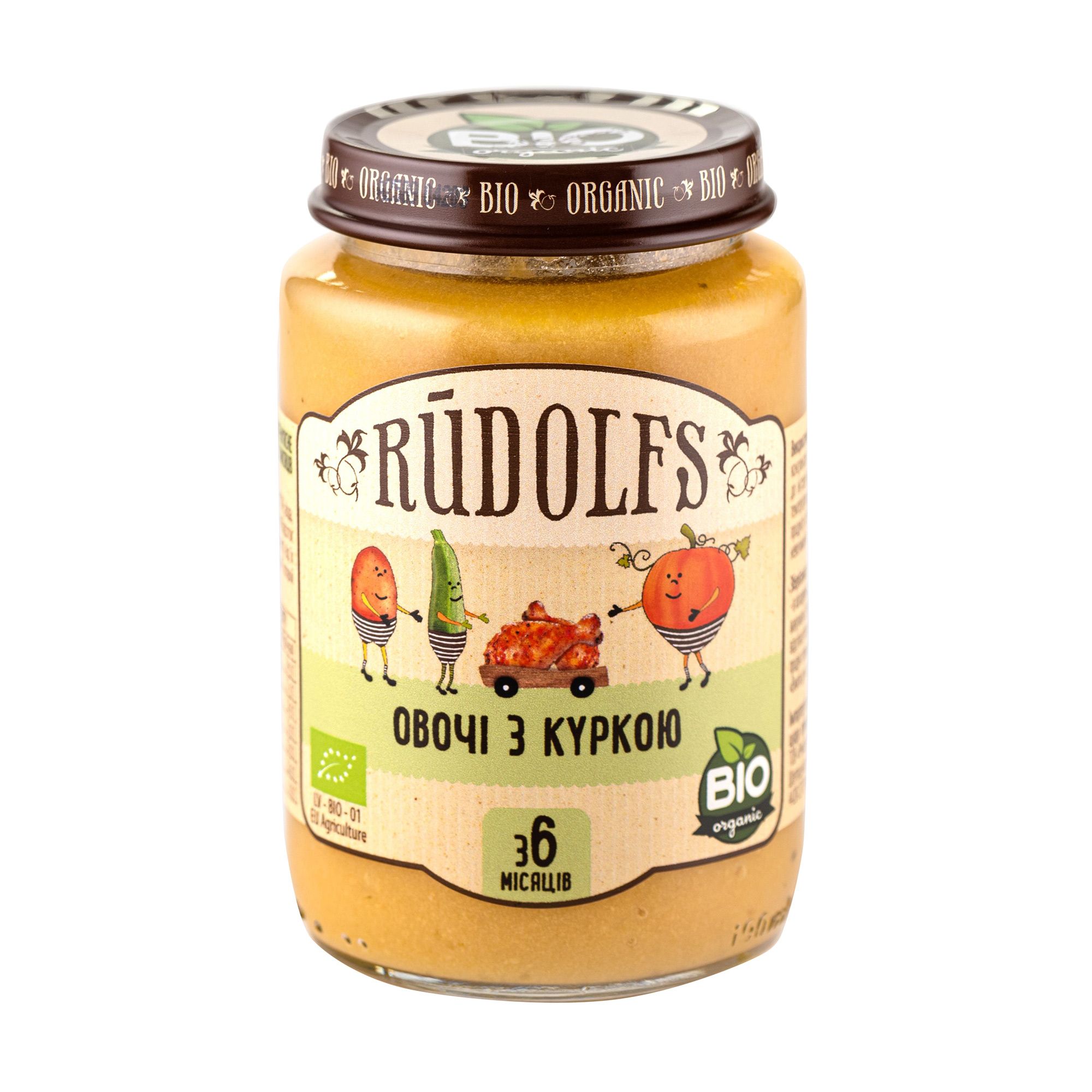 Дитяче органічне овочево-м'ясне пюре Rudolfs Овочі з куркою, з 6 ...