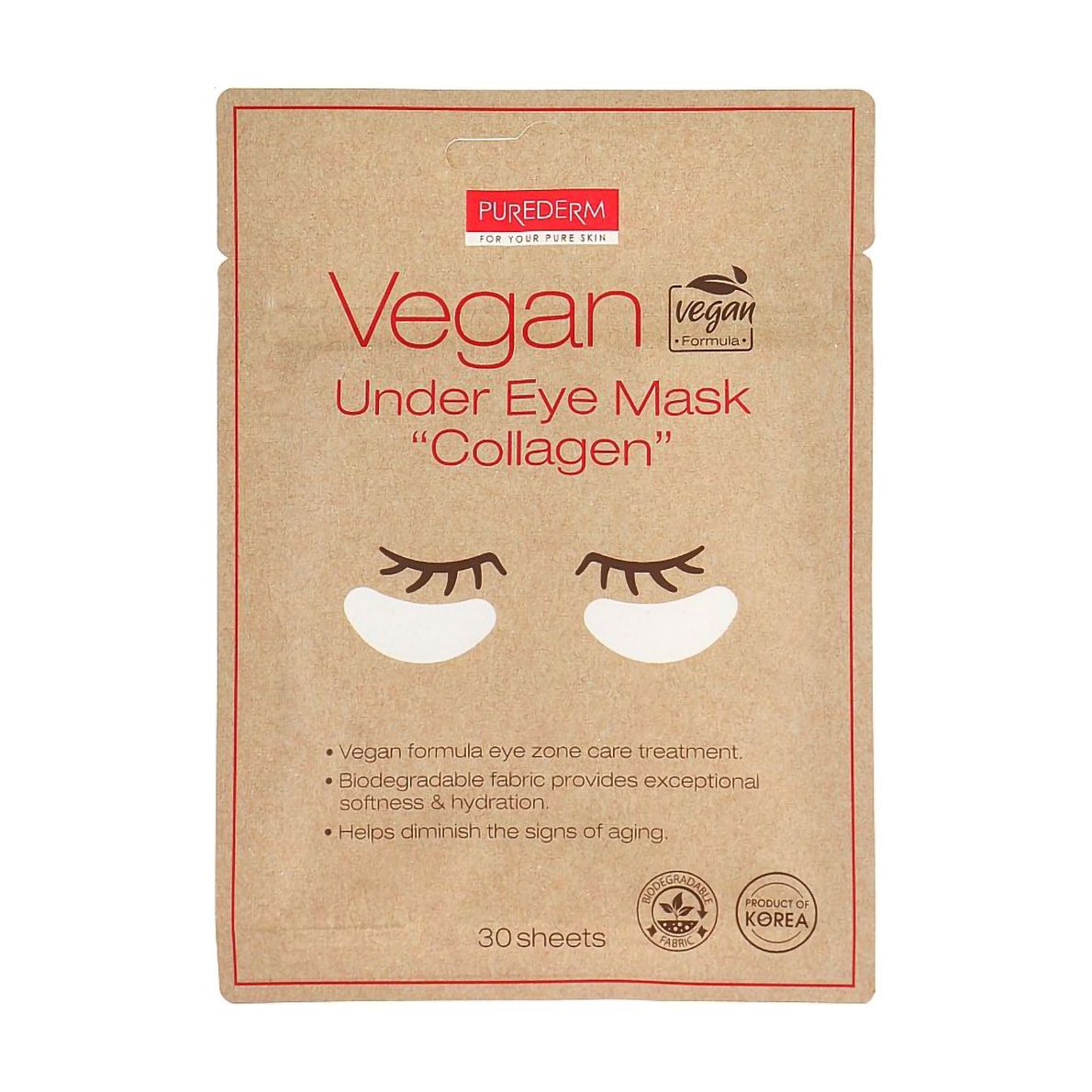 Патчі для шкіри навколо очей Purederm Vegan Under Eye Mask Collagen, 30 ...