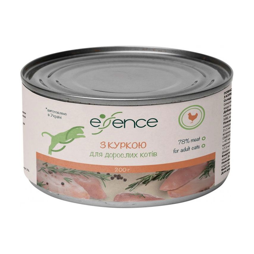Вологий корм для дорослих кішок всіх порід Essence з куркою, 200 г ...