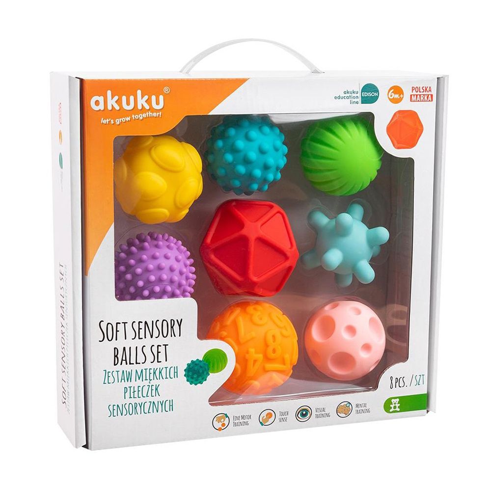 Развивающая игра Akuku Soft Sensory Balls, от 6 месяцев, 8 шт (A0452 ...