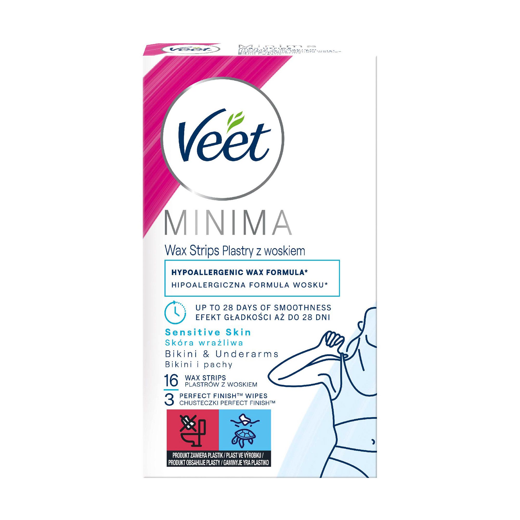 Восковые полоски для депиляции Veet Minima для чувствительной кожи, для линии бикини и подмышек ...