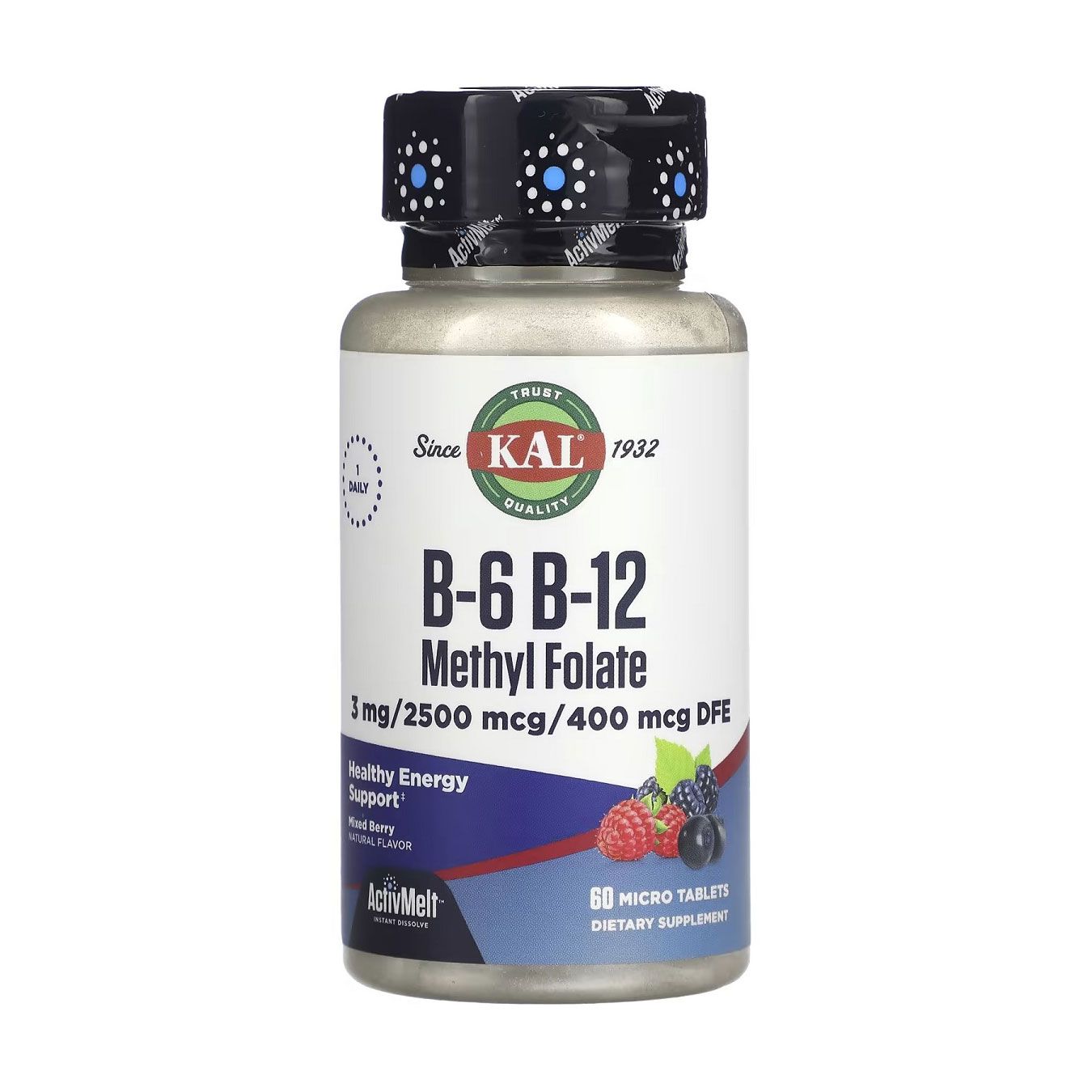 Дієтична добавка вітаміни в мікротаблетках KAL B6 B12 Methyl Folate ...